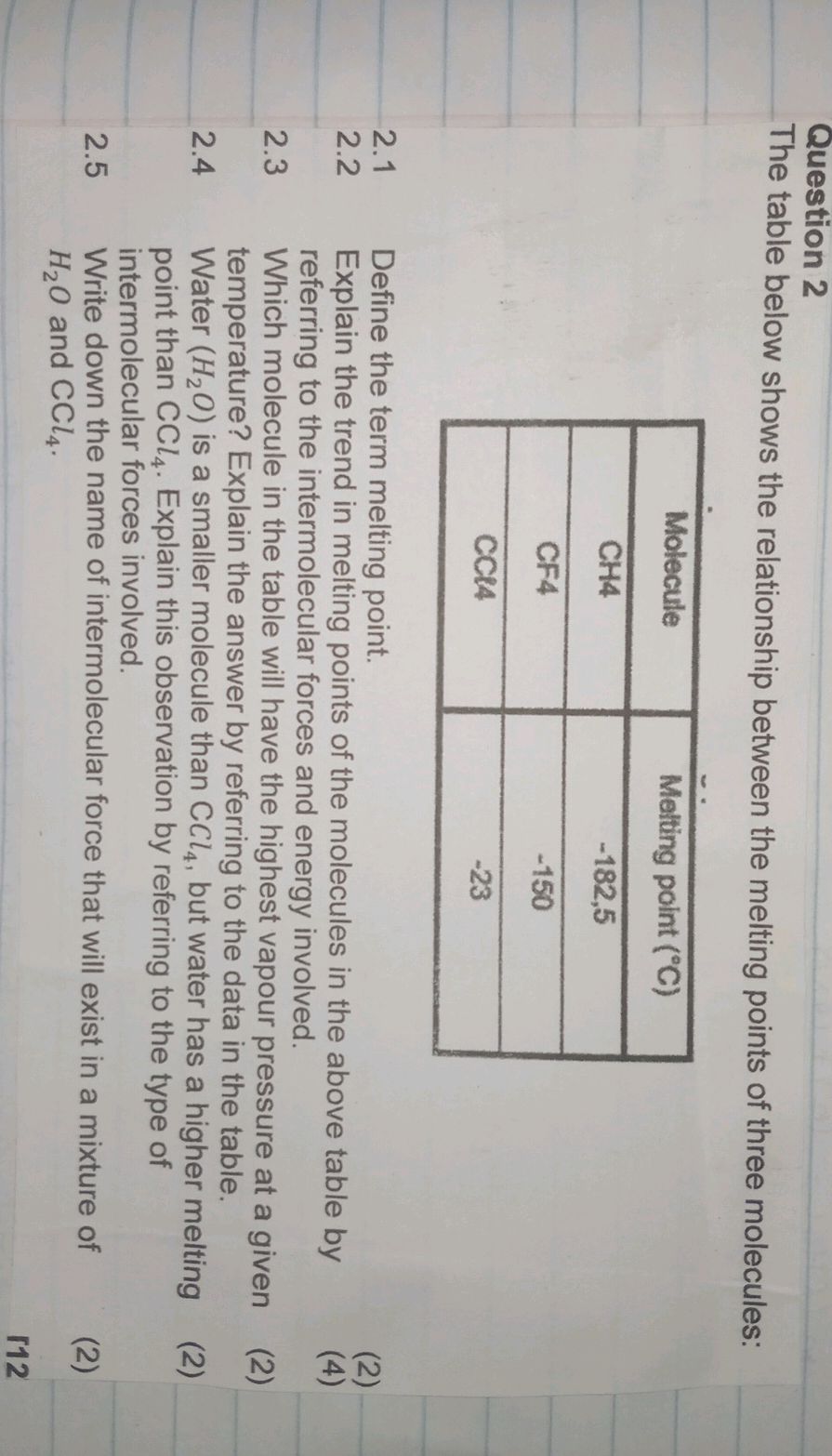 Question 2 The table below shows the | StudyX