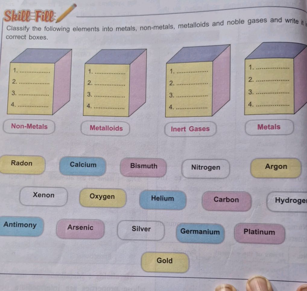 Classify the following elements into metals, | StudyX