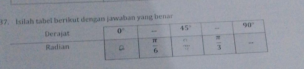 37. Isilah tabel berikut dengan jawaban yang | StudyX