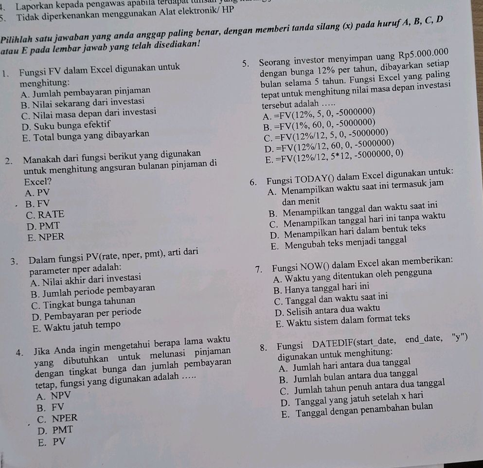 1. Fungsi FV dalam Excel digunakan untuk | StudyX