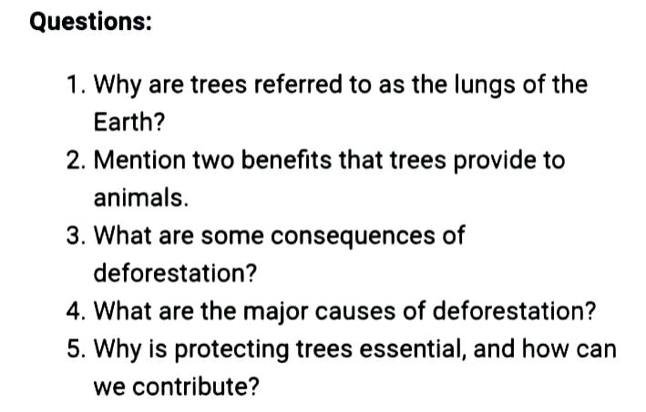 1. Why are trees referred to as the lungs of | StudyX
