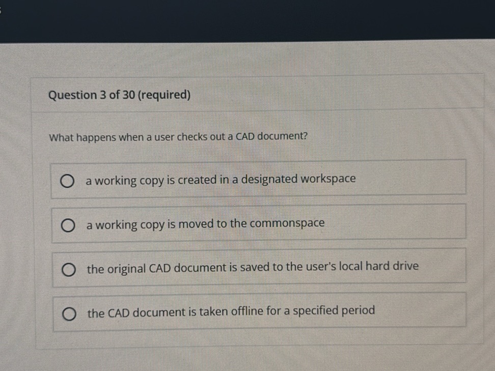 What happens when a user checks out a CAD | StudyX