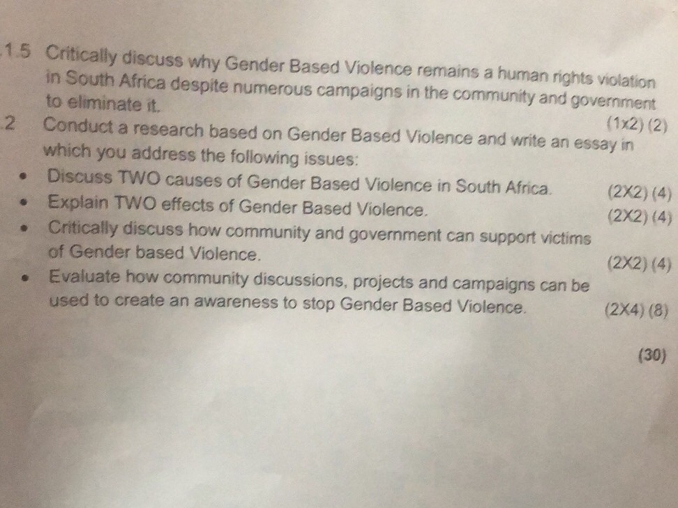 1. 5 Critically discuss why Gender Based | StudyX