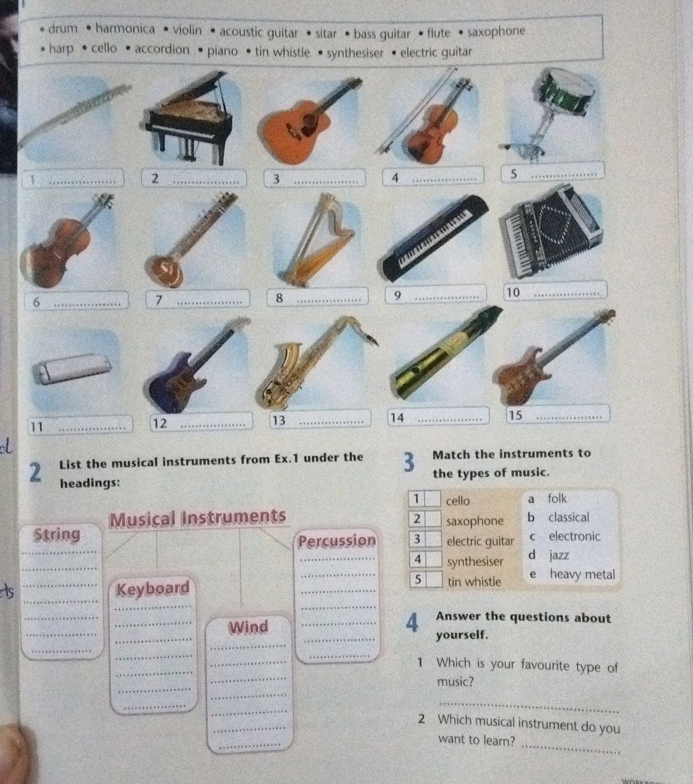 2 List the musical instruments from Ex.1 | StudyX