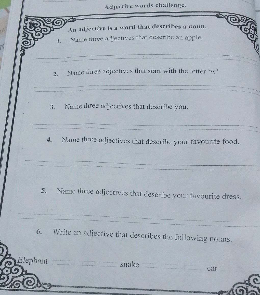 Adjective words challenge. An adjective is a | StudyX
