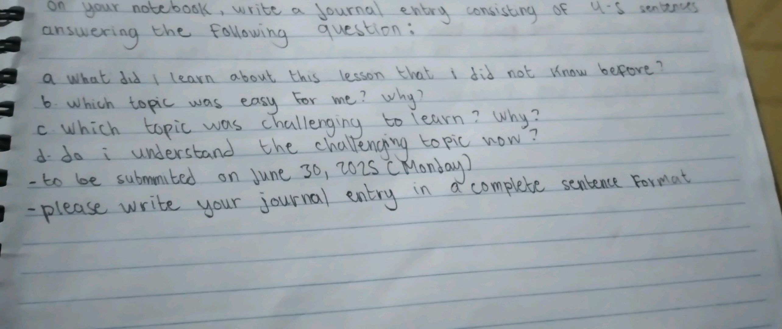 On your notebook, write a journal entry | StudyX