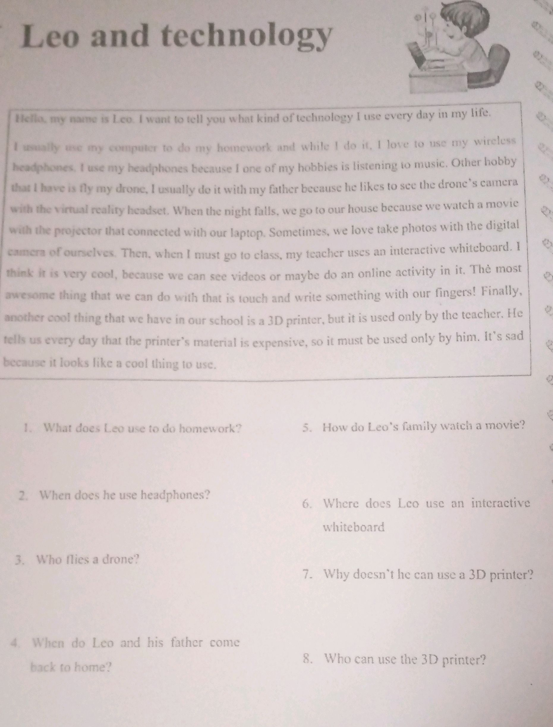 1. What does Leo use to do homework? 2. | StudyX