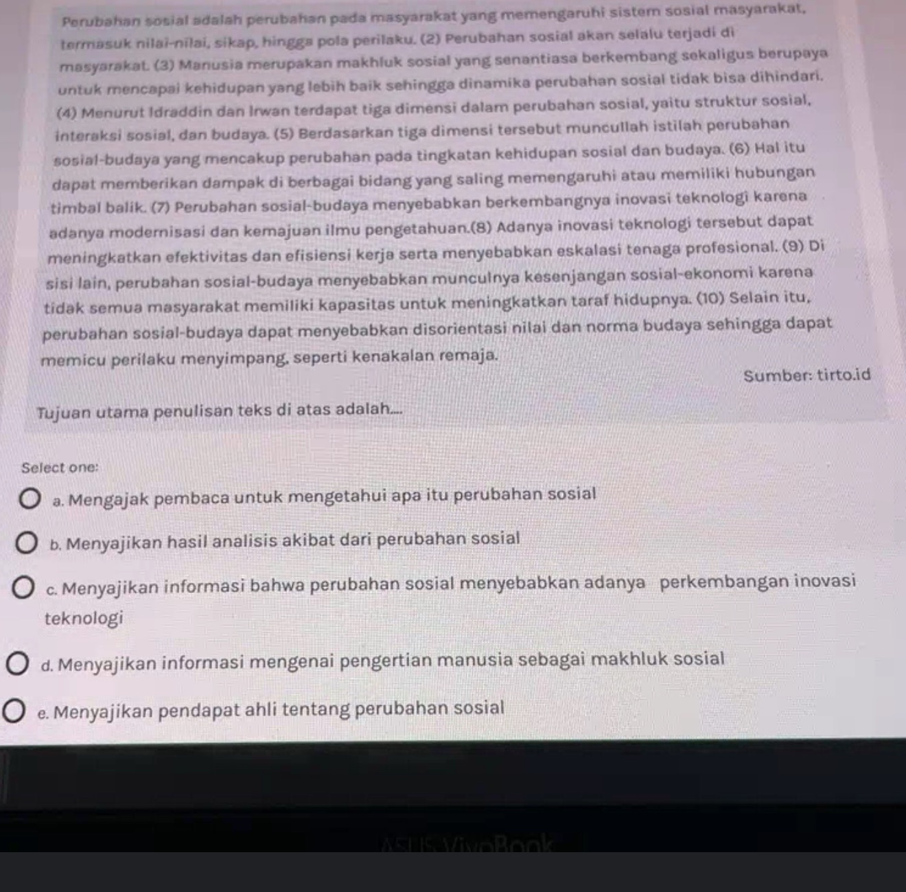 Tujuan utama penulisan teks di atas | StudyX