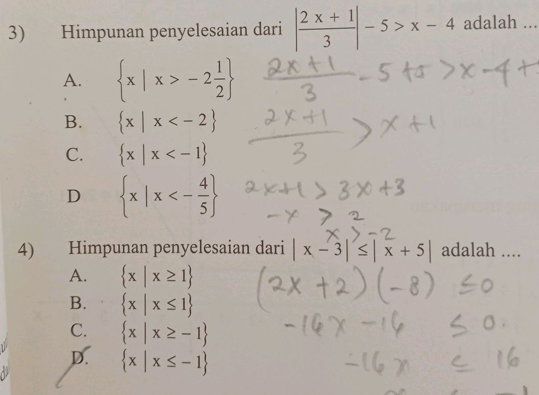 3) Himpunan penyelesaian dari \( {|2x+1|}{3} | StudyX