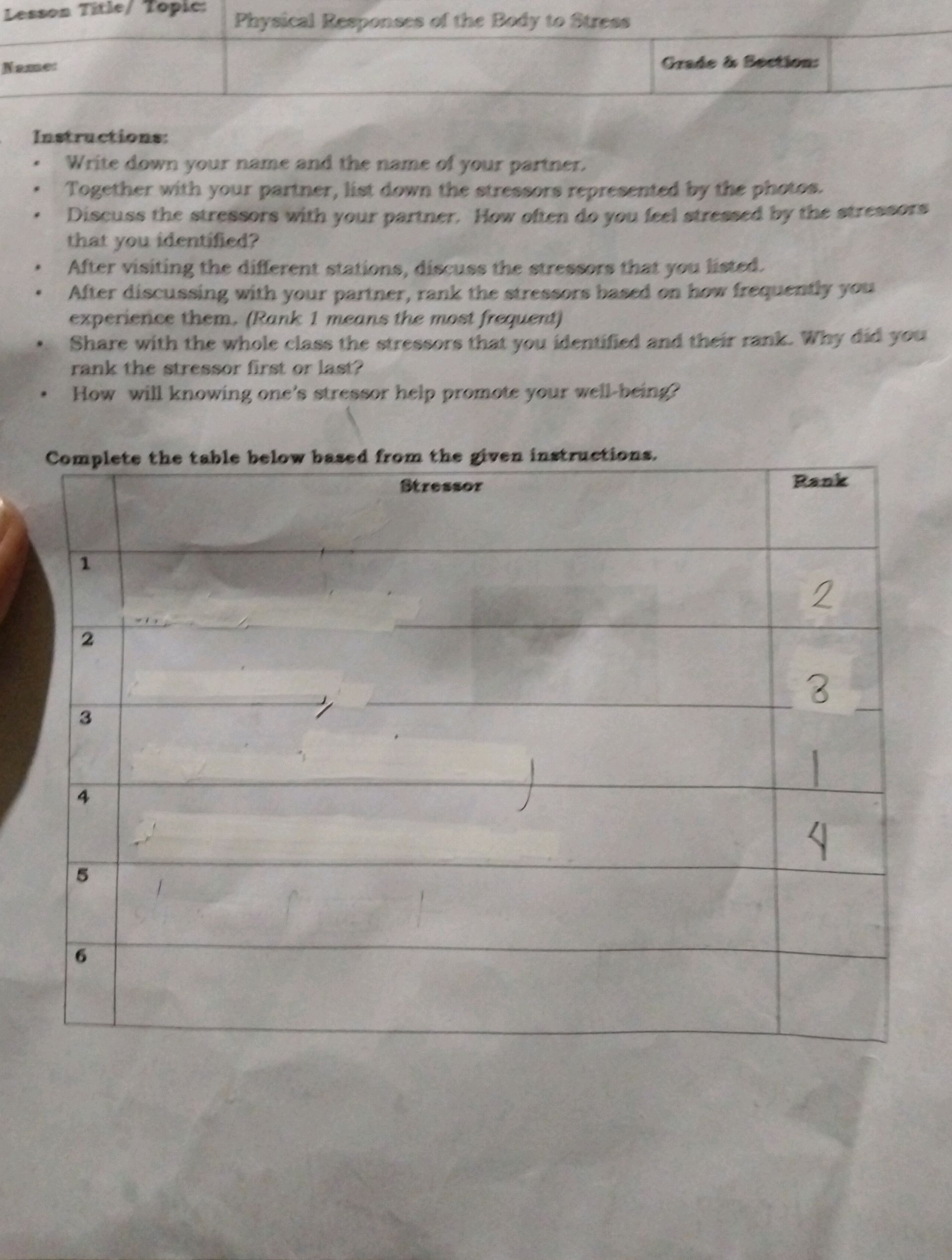 Complete the table below based from the | StudyX