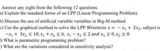 Answer any eight from the following 12 | StudyX