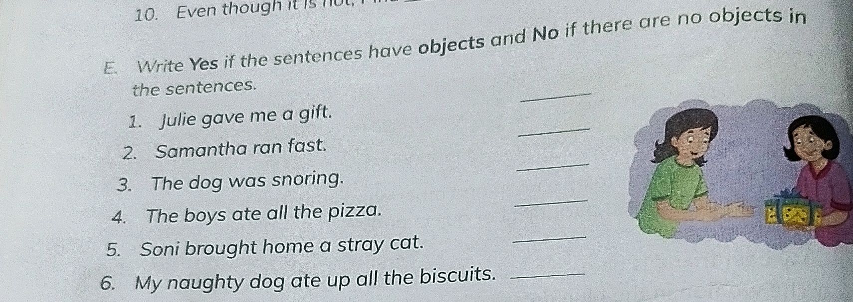 E. Write Yes if the sentences have objects | StudyX