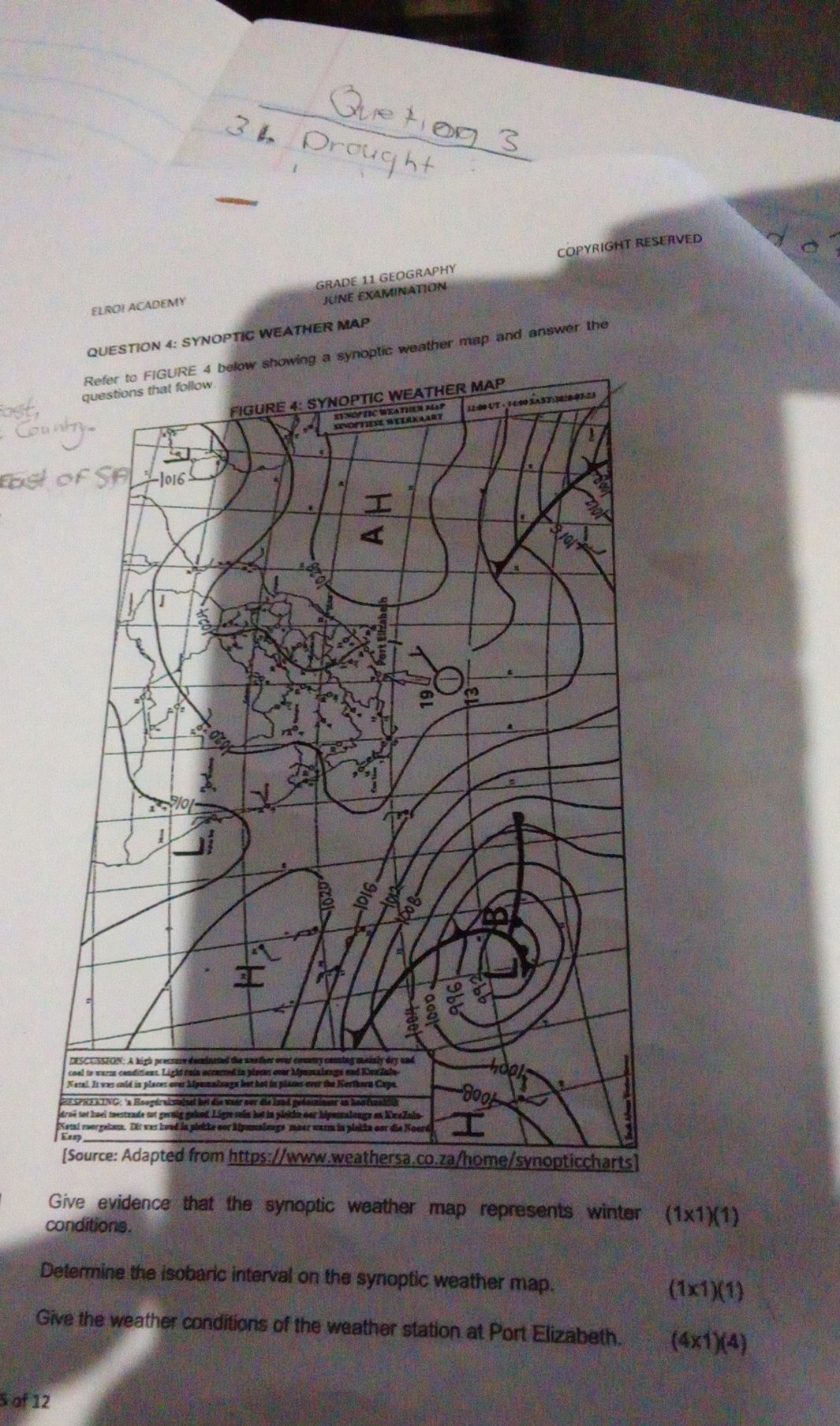Question 4: SYNOPTIC WEATHER MAP Refer to | StudyX