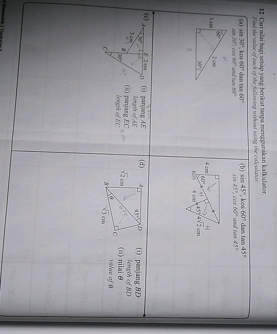 12 Cari nilai bagi setiap yang berikut tanpa | StudyX