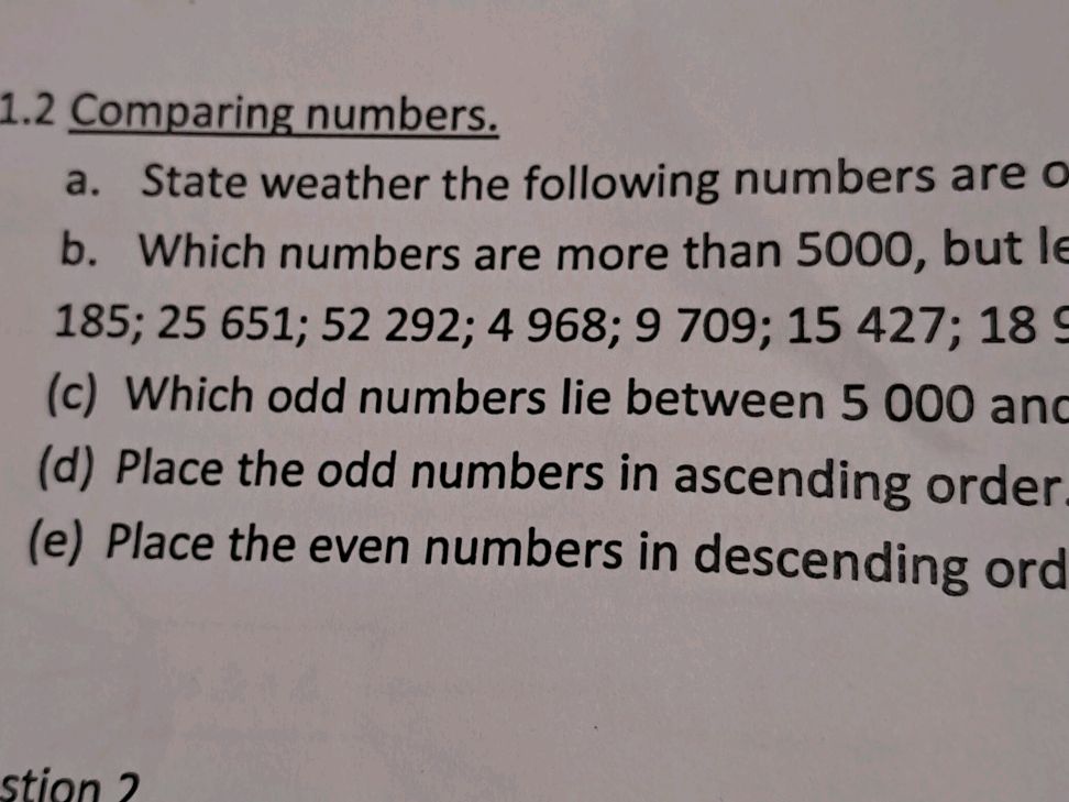1.2 Comparing numbers. a. State weather the | StudyX