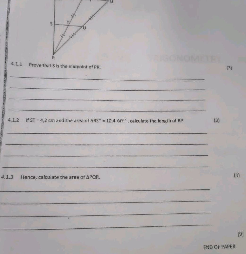 4.1.1 Prove that S is the midpoint of PR. | StudyX