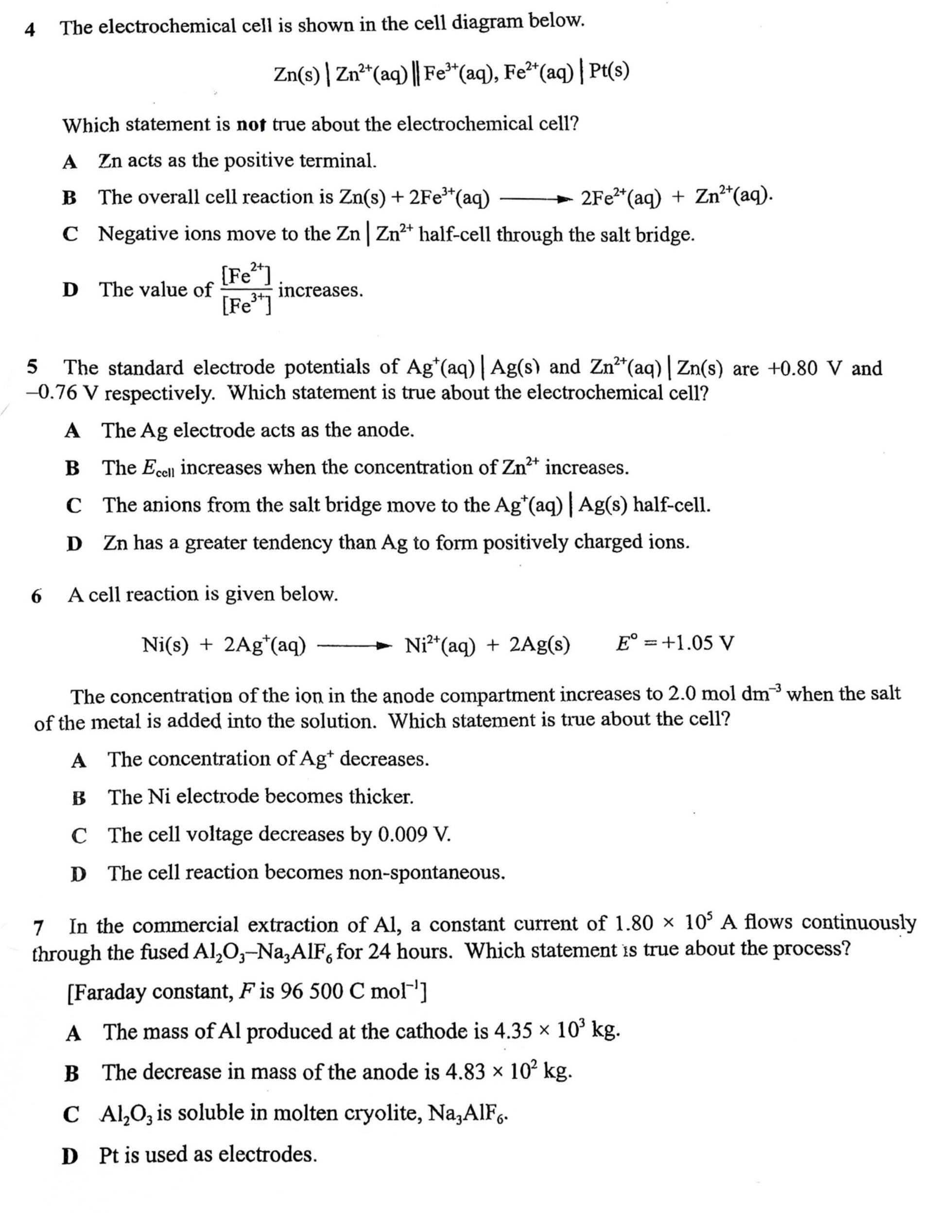 4 The electrochemical cell is shown in the | StudyX