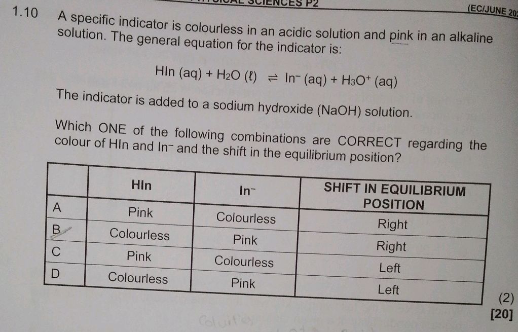 A specific indicator is colourless in an | StudyX