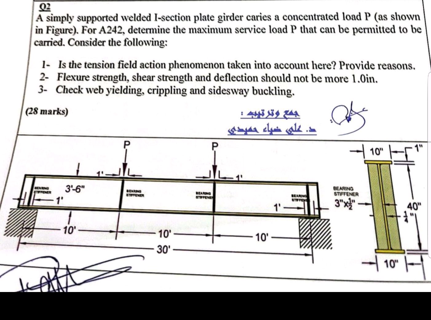 Q2 A simply supported welded I-section plate | StudyX