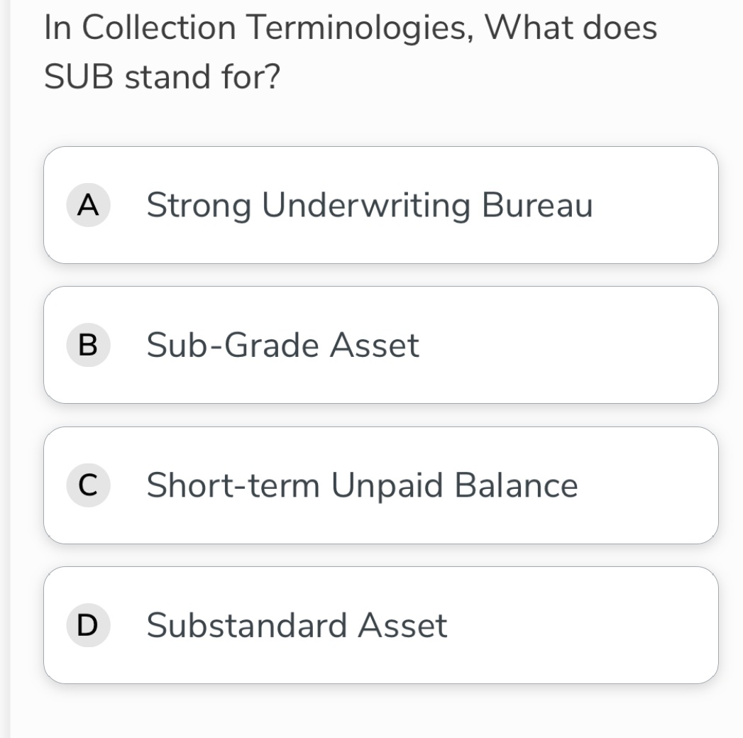 In Collection Terminologies, What does SUB | StudyX