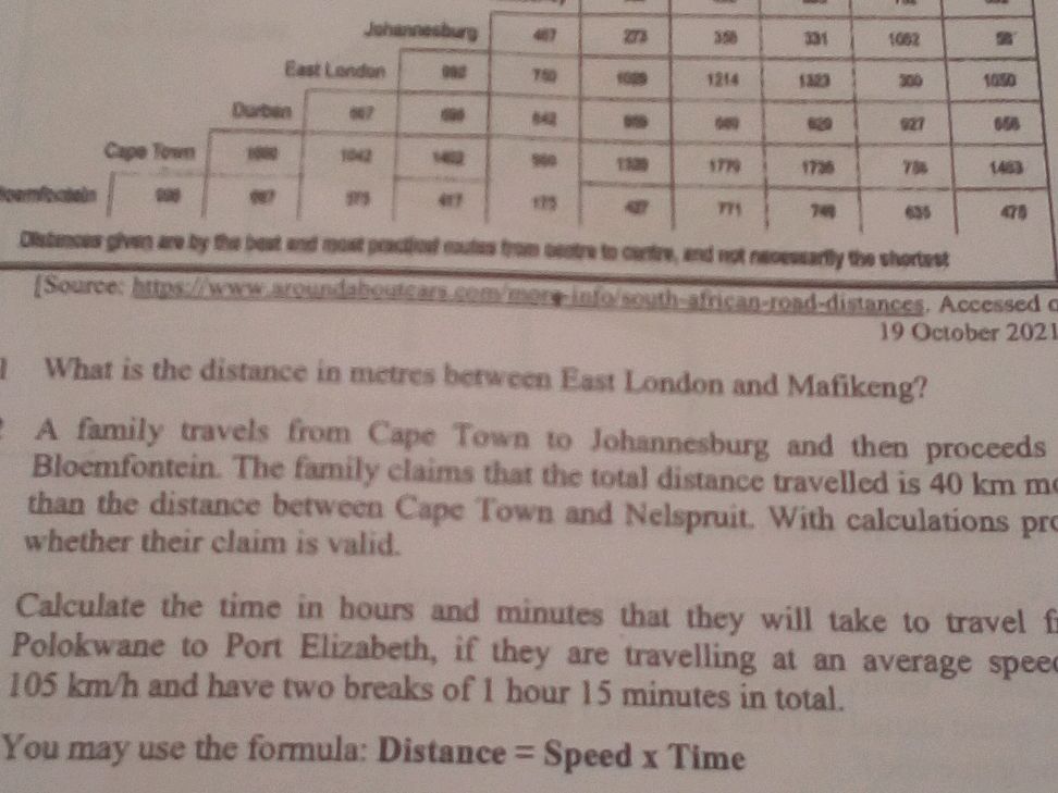 Here is a table of distances: | | StudyX