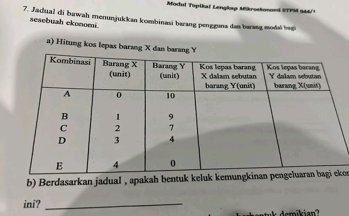 7. Jadual di bawah menunjukkan kombinasi | StudyX