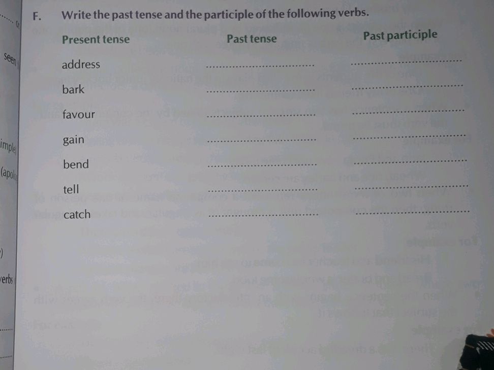 F. Write the past tense and the participle | StudyX