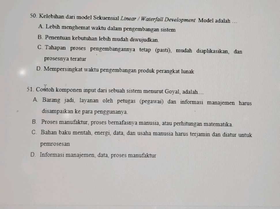 50. Kelebihan dari model Sekuensial Linear / | StudyX