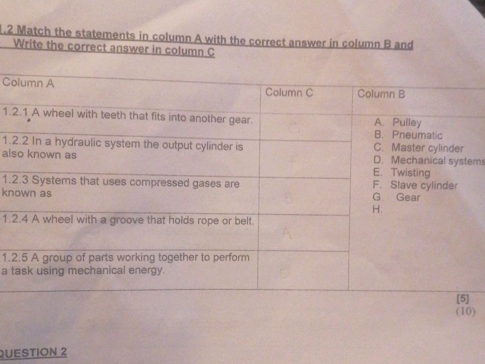 1. 2 Match the statements in column A with | StudyX