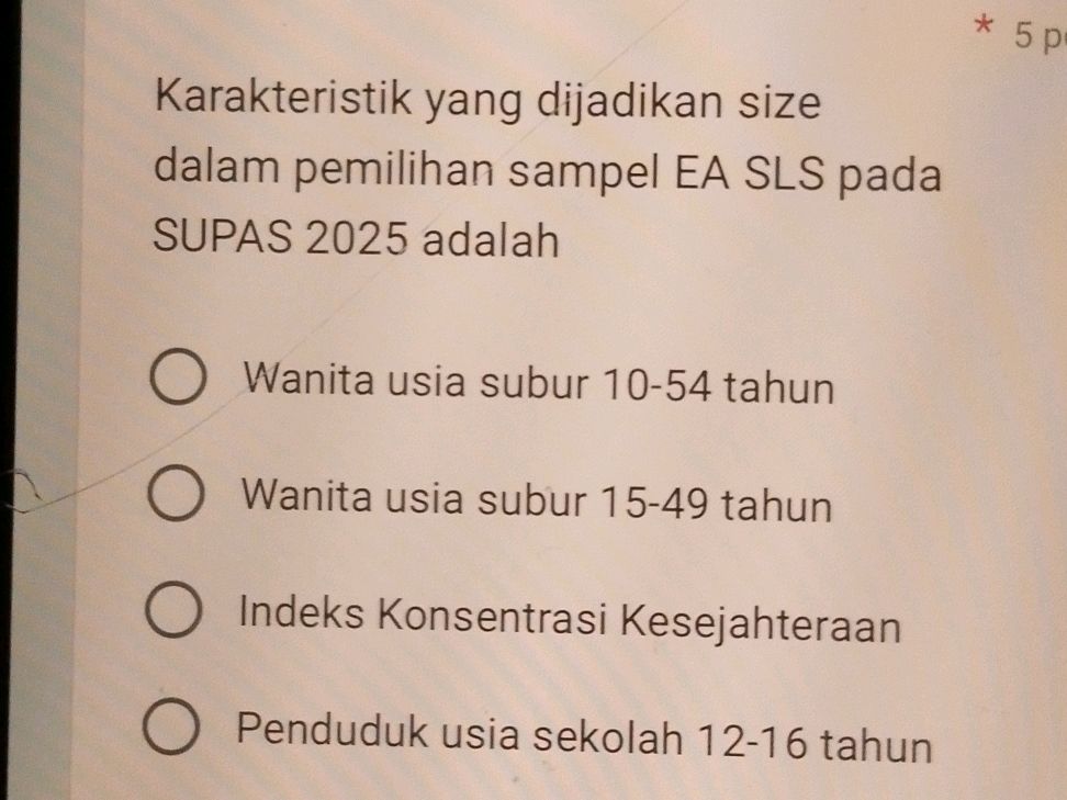 Karakteristik yang dijadikan size dalam | StudyX