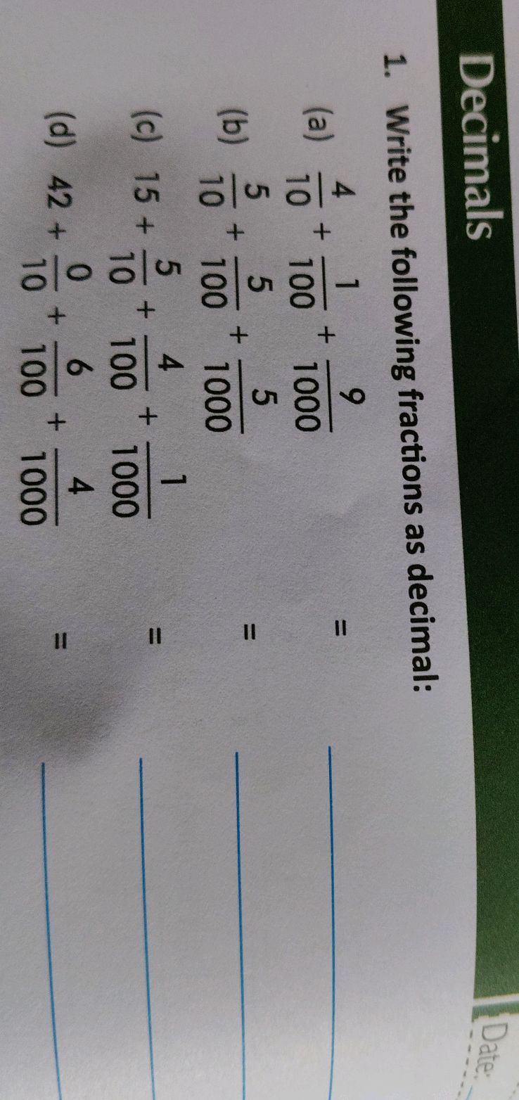 1. Write the following fractions as decimal: | StudyX