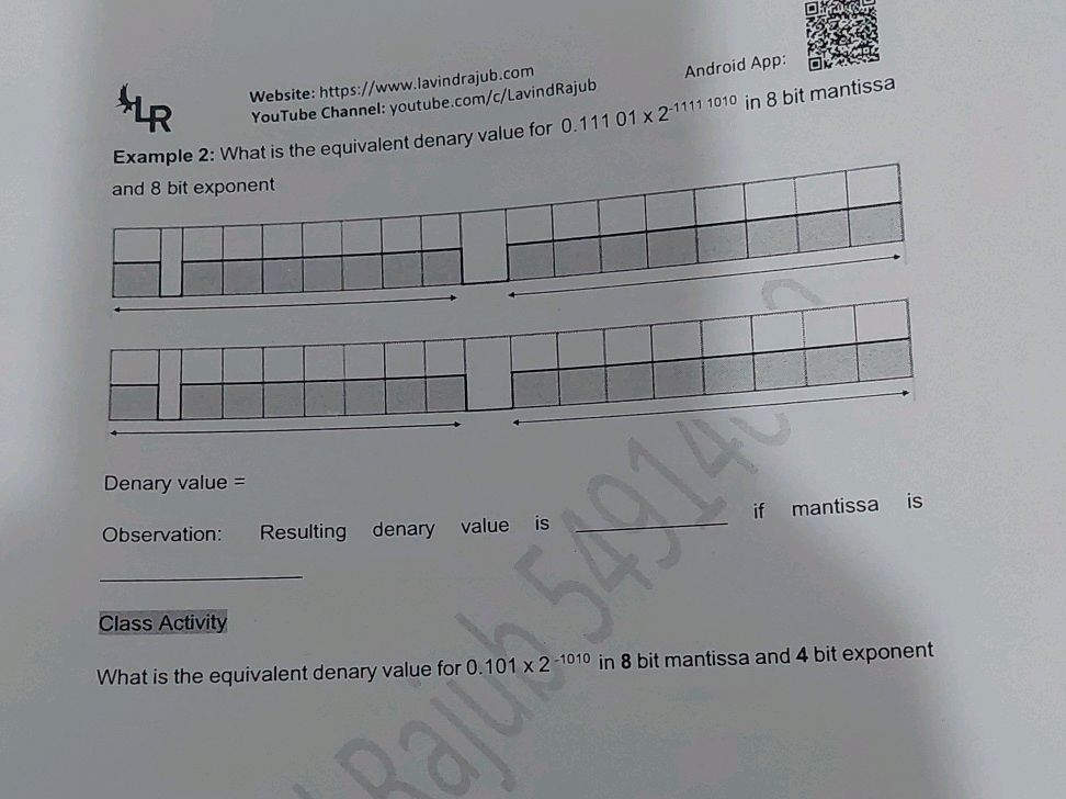Example 2: What is the equivalent denary | StudyX