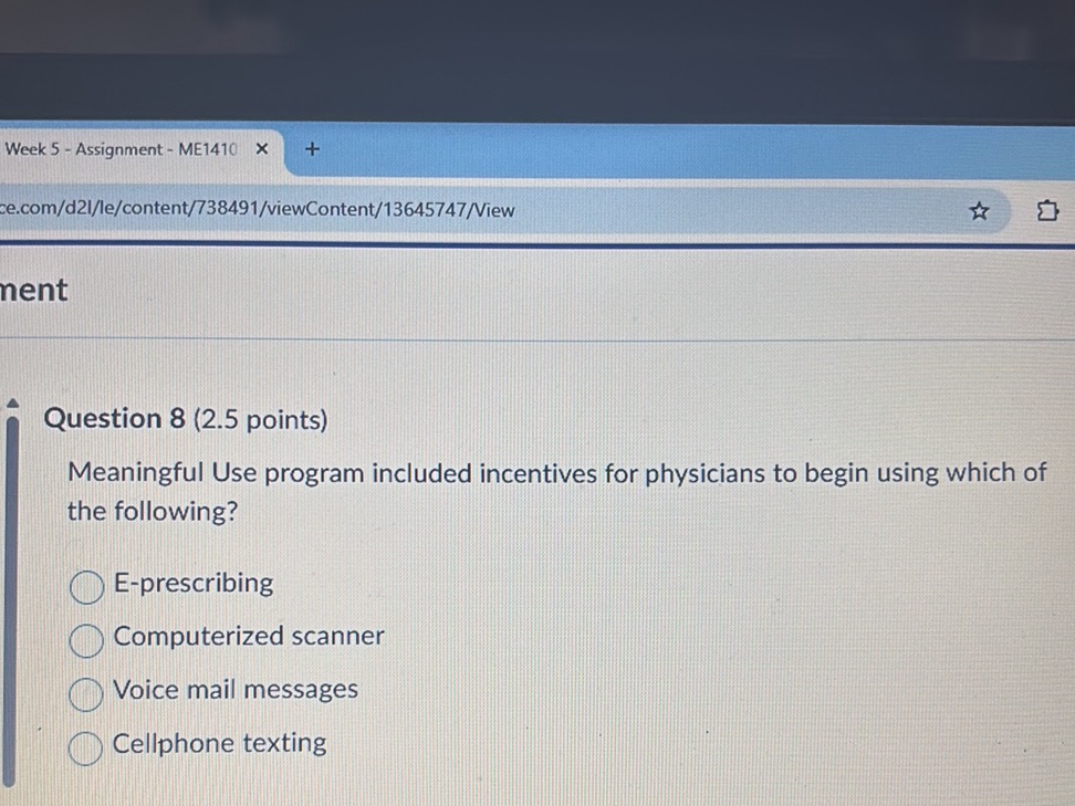 Question 8 (2.5 points) Meaningful Use | StudyX
