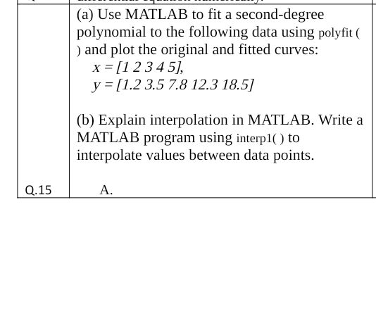 (a) Use MATLAB to fit a second-degree | StudyX