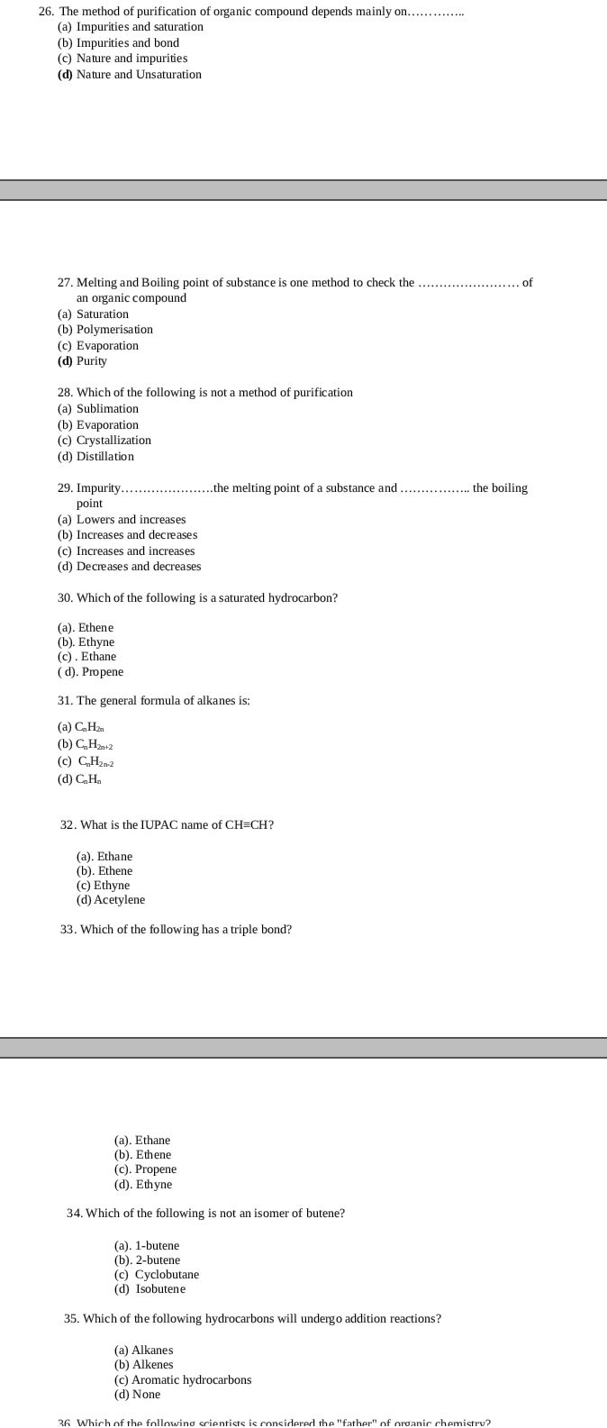 26. The method of purification of organic | StudyX