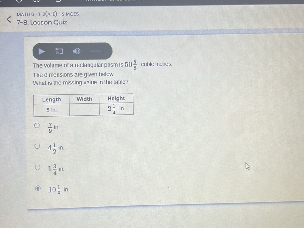 The volume of a rectangular prism is | StudyX