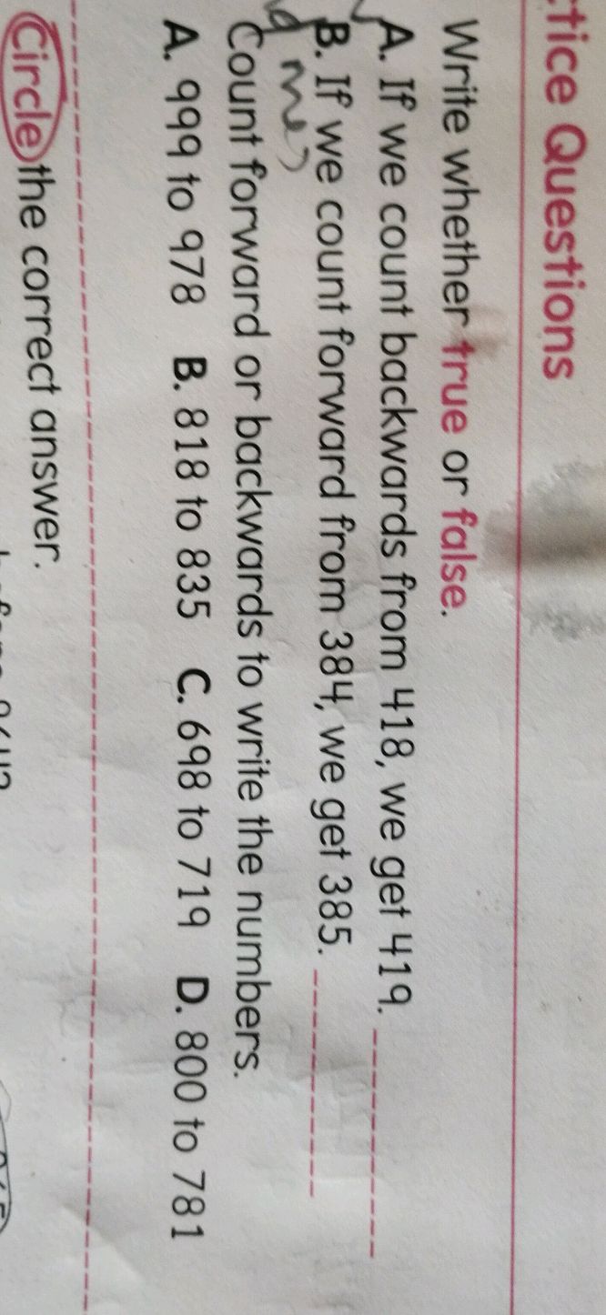 Write whether true or false. A. If we count | StudyX