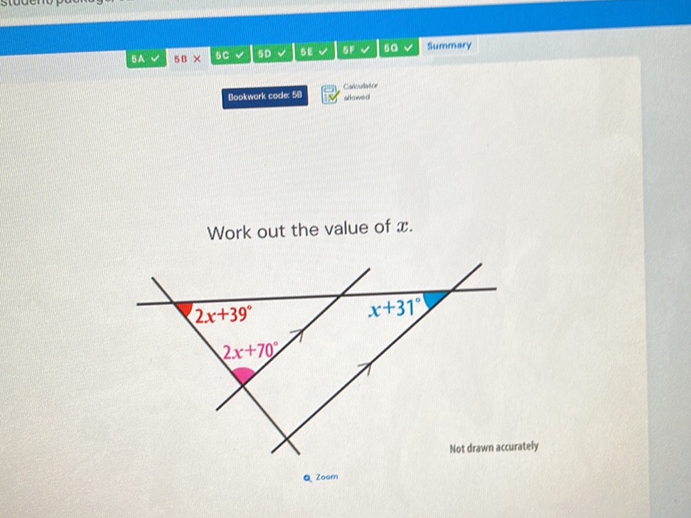 Work out the value of $x$. Angles are given | StudyX