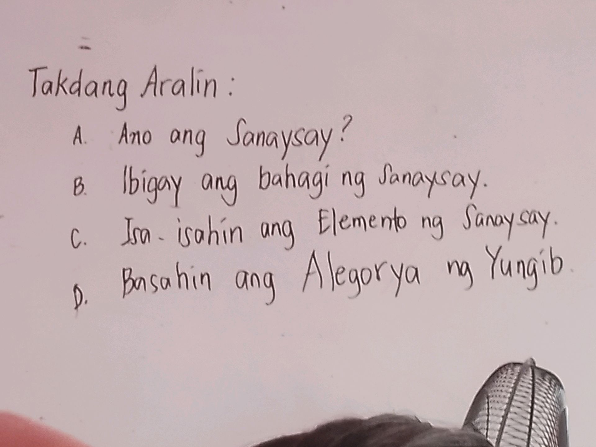 Takdang Aralin: A. Ano ang Sanaysay? B. | StudyX