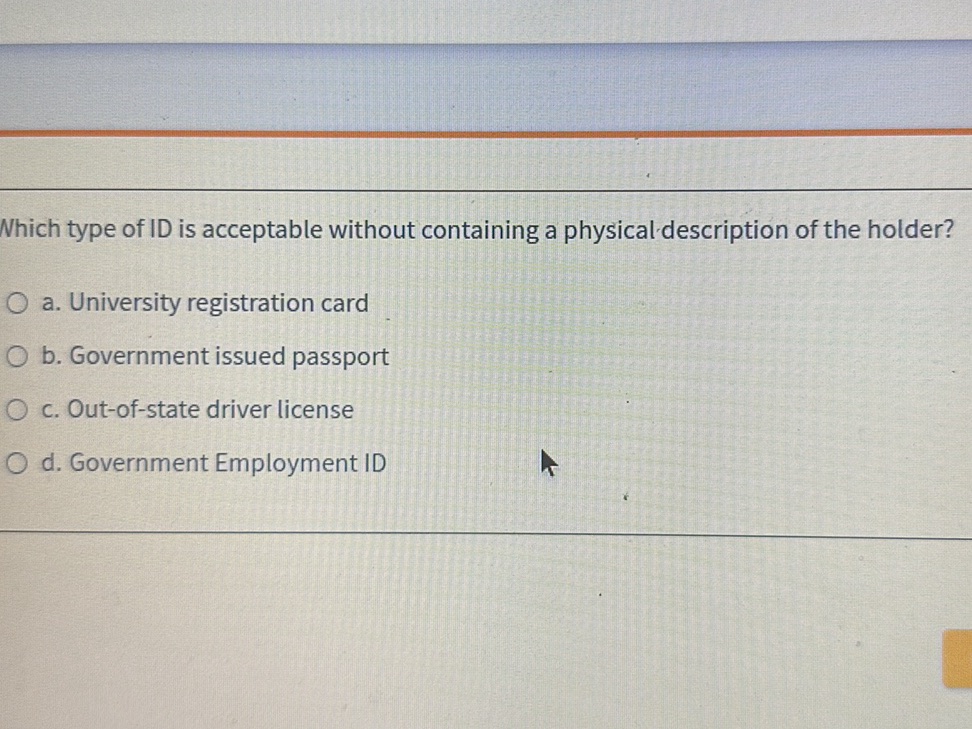 Which type of ID is acceptable without