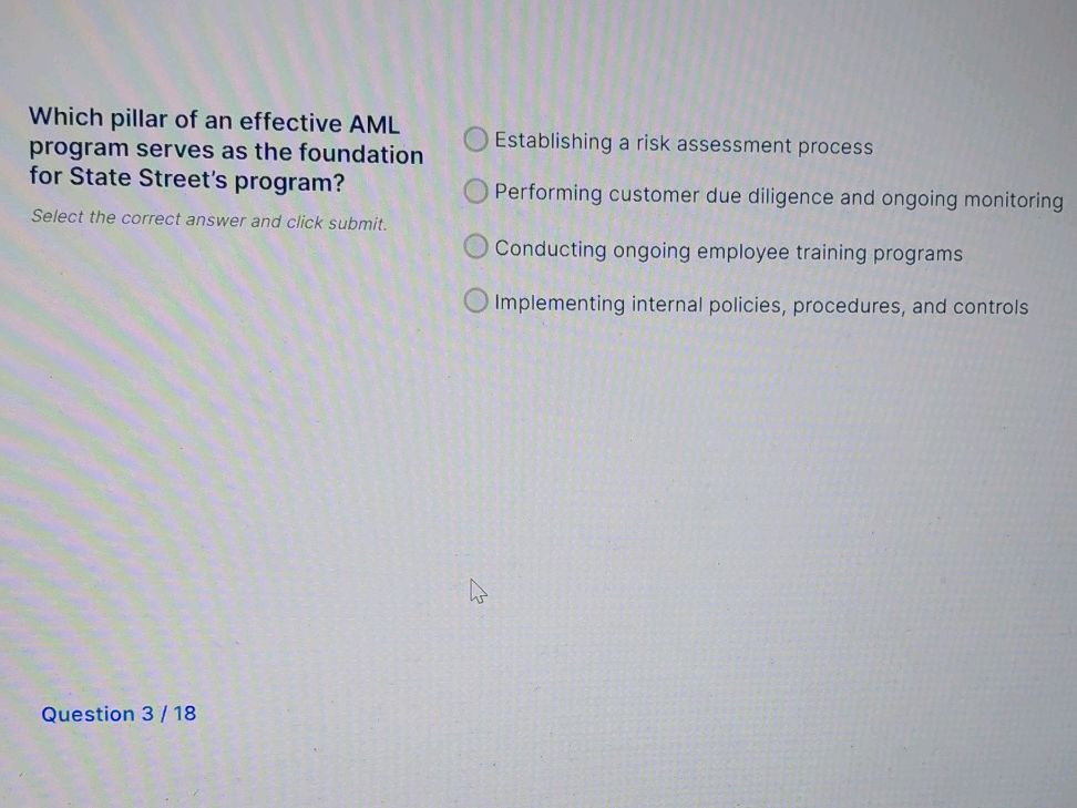 Which pillar of an effective AML program | StudyX