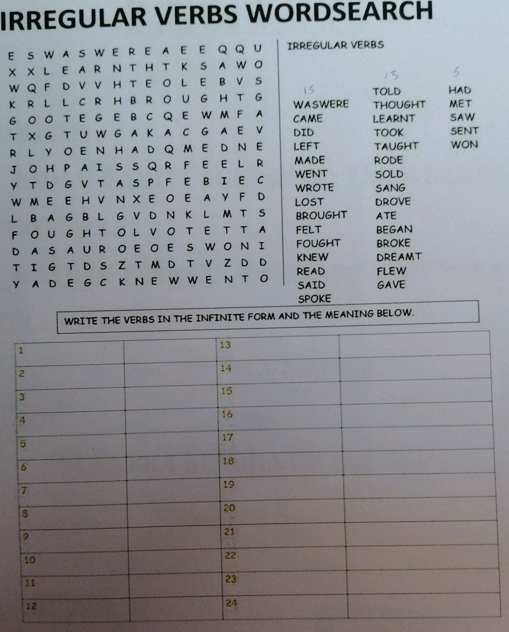 IRREGULAR VERBS WORDSEARCH IRREGULAR VERBS | StudyX