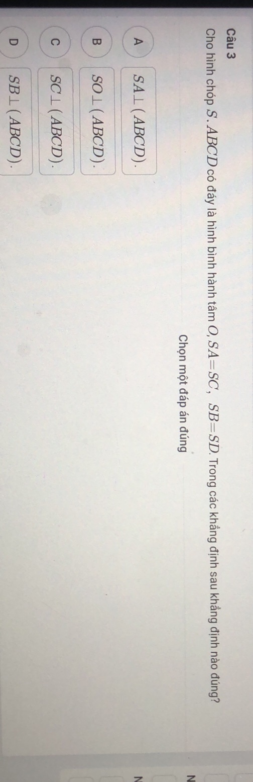 Câu 3 Cho hình chóp S.ABCD có đáy là hình | StudyX