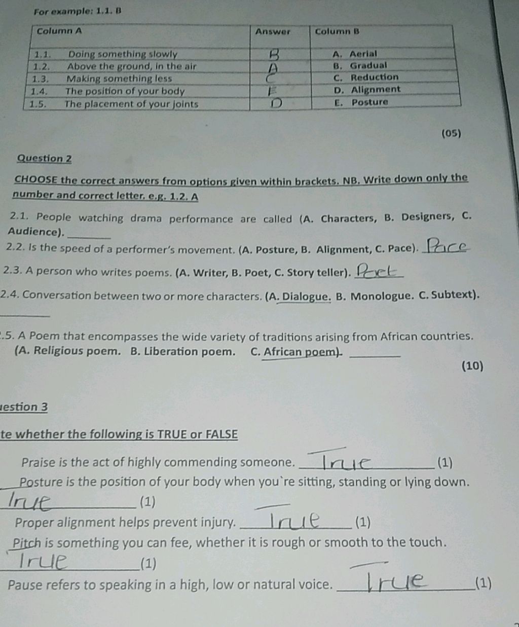 For example: 1.1. B | Column A | Answer | | StudyX