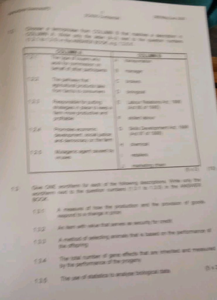 Choose a description from COLUMN B that | StudyX