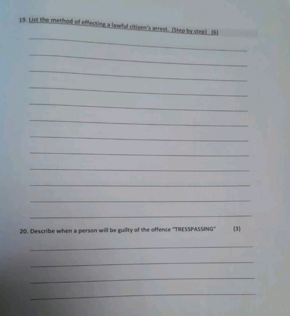 19. List the method of effecting a lawful | StudyX