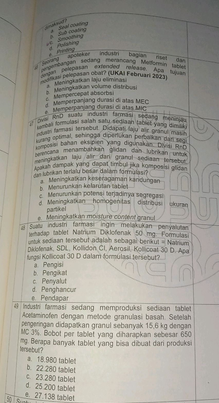 46. Seorang apoteker industri bagian riset | StudyX