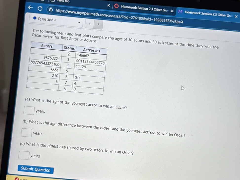 The following stem-and-leaf plots compare | StudyX