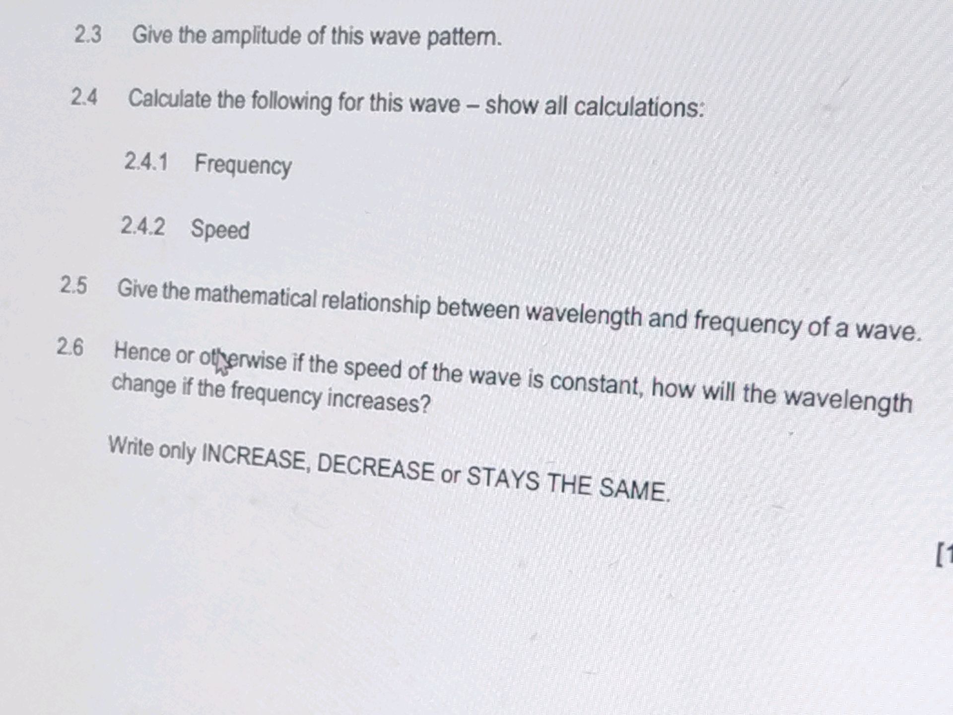 2.3 Give the amplitude of this wave pattern. | StudyX