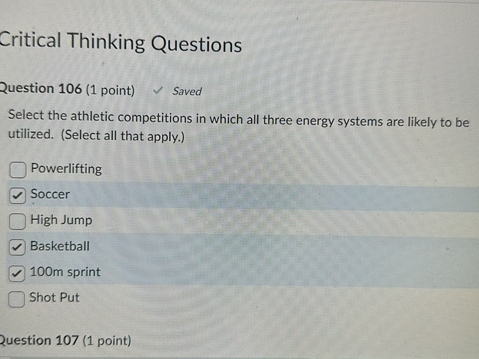 Select the athletic competitions in which